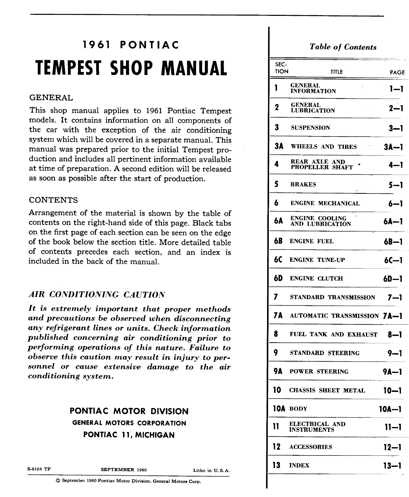 1961 Pontiac Tempest Shop Manual-Gen Information Page 2 of 5
